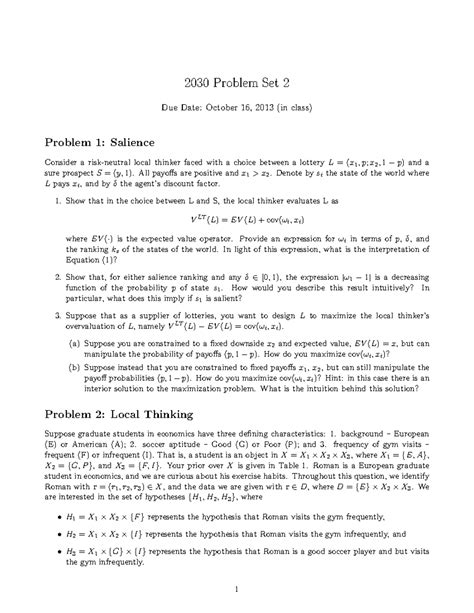 Seminar Assignments Problem Set 2 With Solutions 2030 Problem Set 2