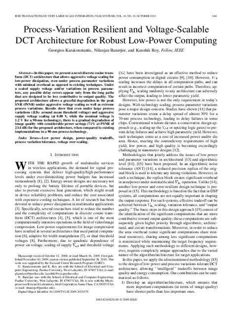 Pdf Process Variation Resilient And Voltage Scalable Dct Architecture For Robust Low Power