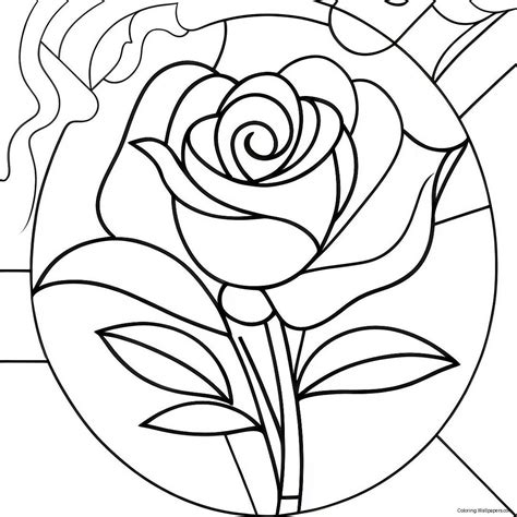 Elegant Stained Glass Rose Coloring Page 55974 44269