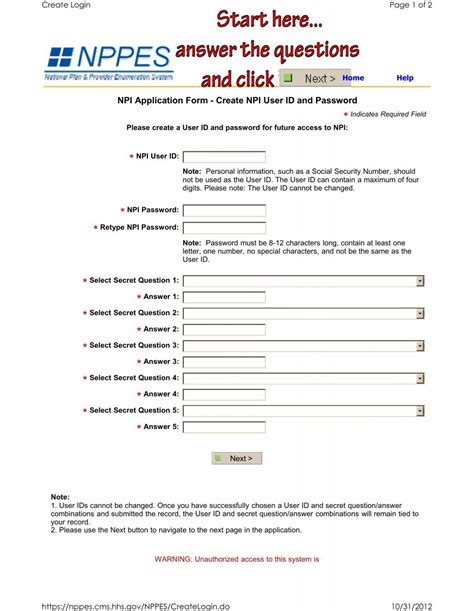 Npi Application Form Create Npi User Id And Password