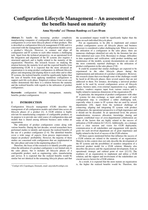 PDF Configuration Lifecycle Management An Assessment Of The Benefits Based On Maturity