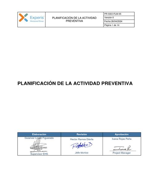 Plan De La Actividad Preventiva Manpower Pdf Planificación Business