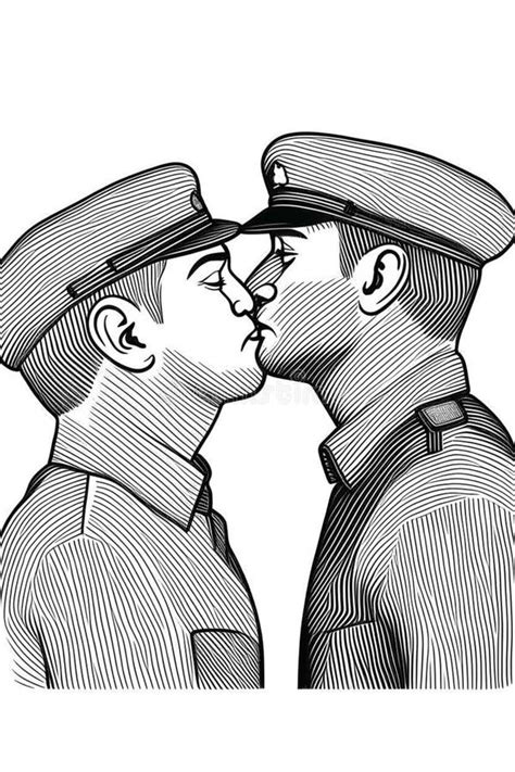 Black And White Geometric Illustration Of Gay Homosexual Couple Kissing