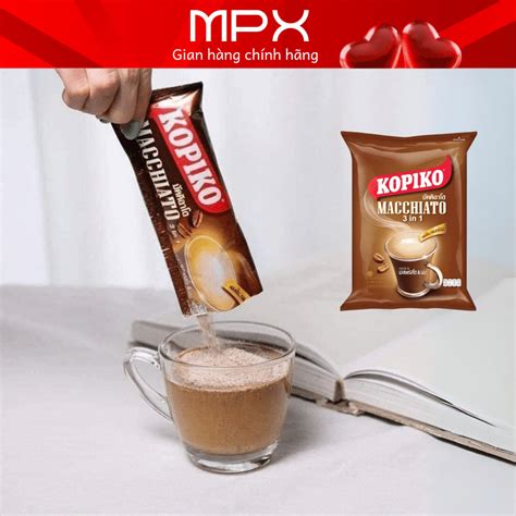 Cà phê sữa hoà tan Kopiko Macchiato 3 in 1 Thái Lan 480g Bịch 20 gói