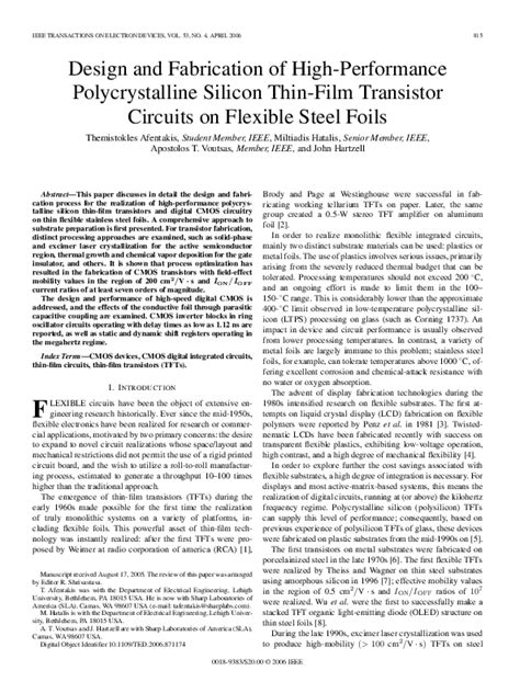 Design And Fabrication Of High Performance Polycrystalline Silicon Thin Film Transistor Circuits