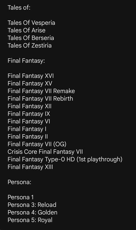 Based On My List Of Completed Jrpgs What Else Do You Recommend I