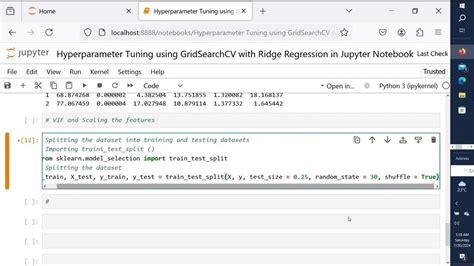 Hyperparameter Tuning Using Gridsearchcv With Ridge Regression In Jupyter Notebook Youtube