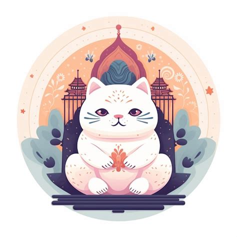 Ilustración de un gato sentado en una mesa con una hoja en sus patas ai
