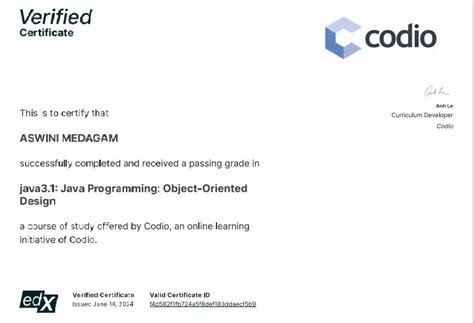 aswini medagam on linkedin edx java oops continuouslearning careergrowth codio