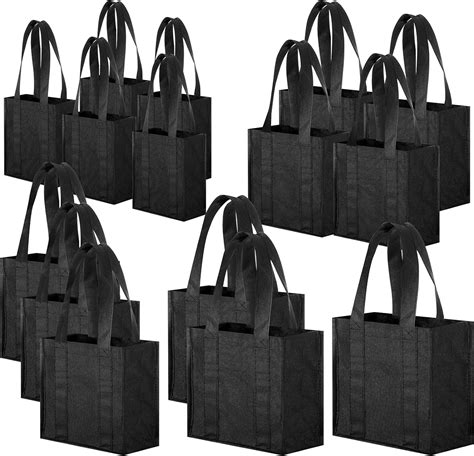 15 Pieces Reusable Black Grocery Bags 5 Sizes Heavy Duty