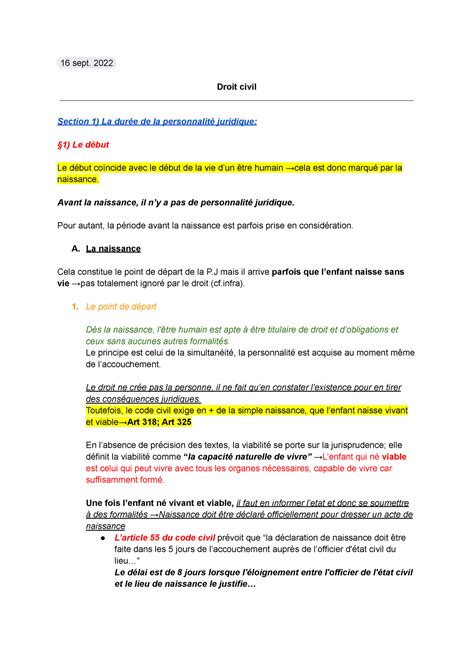 Cours Droit Civil Durée Personne juridique 16 sept 2022 Droit civil Section 1 La durée de la
