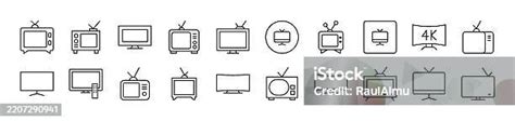 Tv 세트의 라인 아이콘 팩입니다 편집 가능한 스트로크 카드 앱 배너 게시물 디자인을 위한 미니멀한 선형 그림 0명에 대한 스톡 벡터 아트 및 기타 이미지 Istock