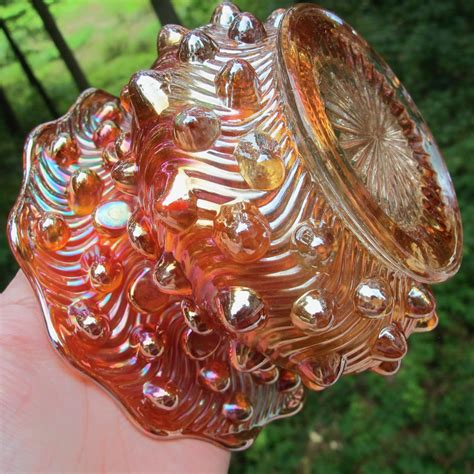 Antique Millersburg Marigold Swirled Hobnail Carnival Glass Spittoon