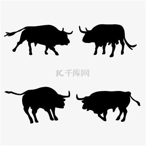 牛年斗牛动物手绘剪影素材图片免费下载 千库网