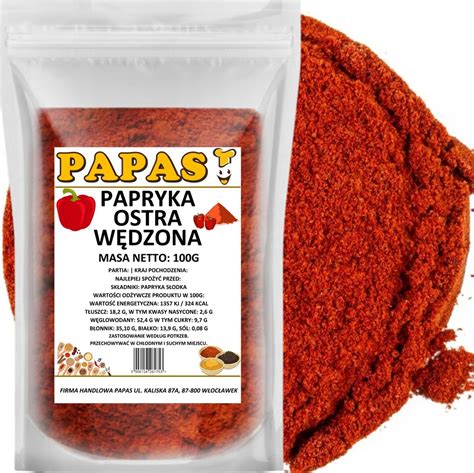 PAPRYKA OSTRA WĘDZONA G czerwona mielona aromatyczna JAKOŚĆ PAPAS