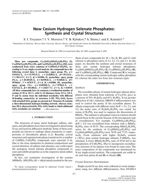 pdf new cesium hydrogen selenate phosphates synthesis and crystal