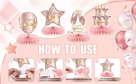 9pcs Rose Gold Pink Birthday Decorations Honeycomb