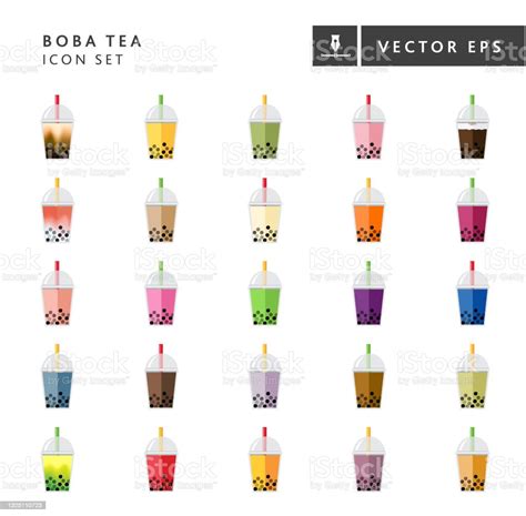 거품 또는 보바 차 맛 흰색 배경에 설정 된 전체 색상 아이콘 버블티에 대한 스톡 벡터 아트 및 기타 이미지 버블티 타피오카 펄 일러스트레이션 Istock