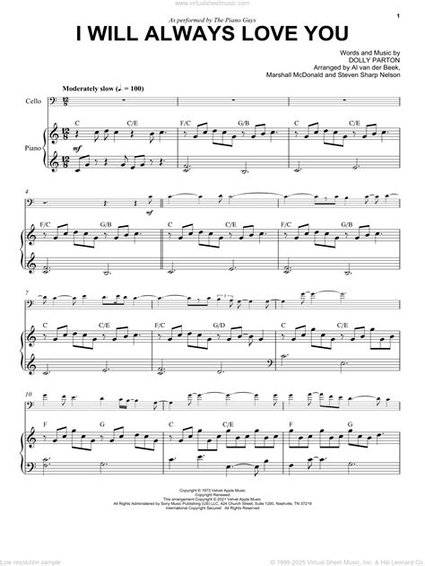 I Will Always Love You Sheet Music For Cello And Piano Pdf