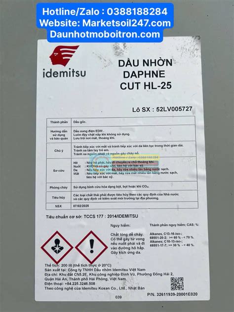 Dầu Tia Lửa Điện Edm Idemitsu Daphne Cut Hl 25 GiÁ TỐt