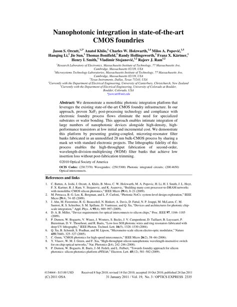 Pdf Nanophotonic Integration In State Of The Art Cmos Foundries