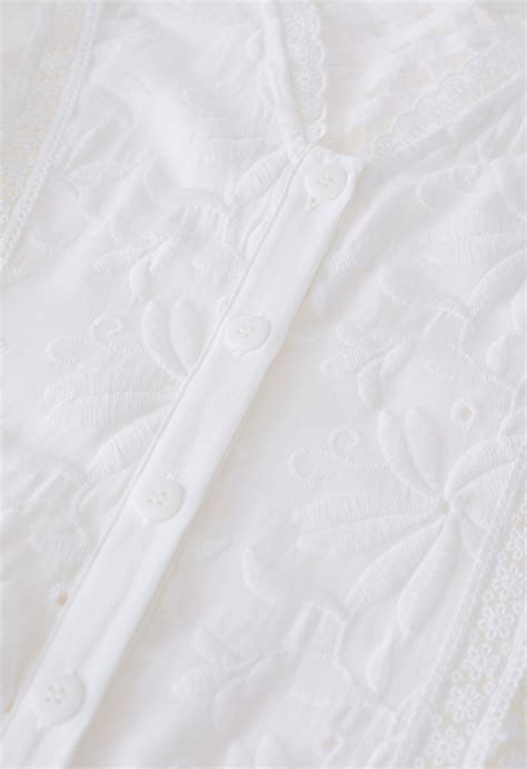 Floral Embroidery Inserted Flutter Sleeve Midi Dress Retro Indie And