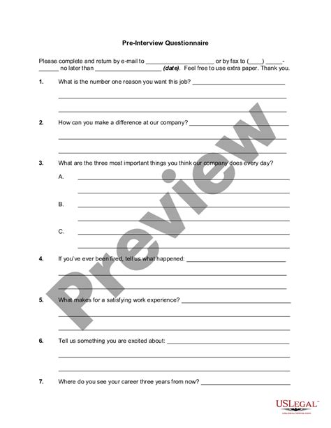 North Carolina Pre Interview Questionnaire Interview Questionnaire Us Legal Forms