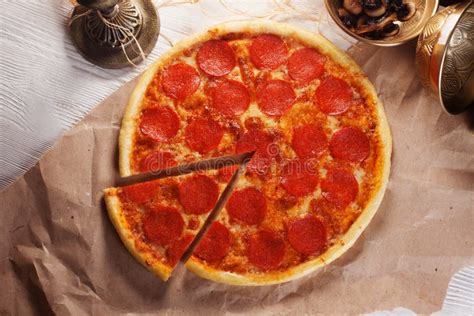 Pepperoni Pizza In Still Life Close Up Stock Image Image Of Meal