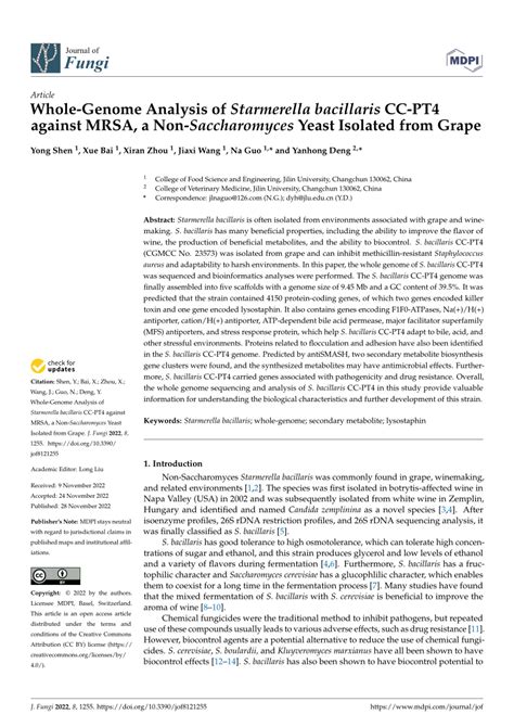 Pdf Whole Genome Analysis Of Starmerella Bacillaris Cc Pt4 Against
