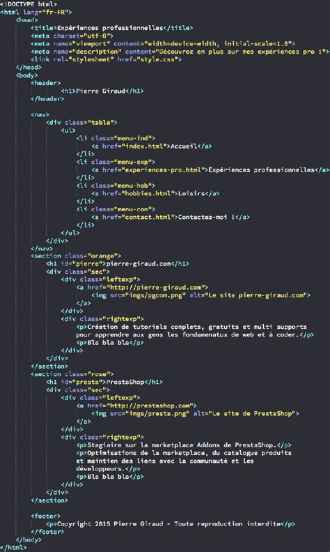 Le Code Html De Notre Deuxième Page Web Site Cv Développement Web Page Web
