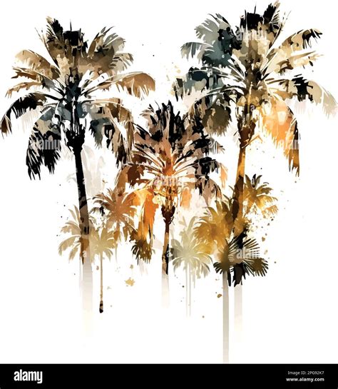 Vector Watercolor Illustration Of A Silhouette Of Palm Trees