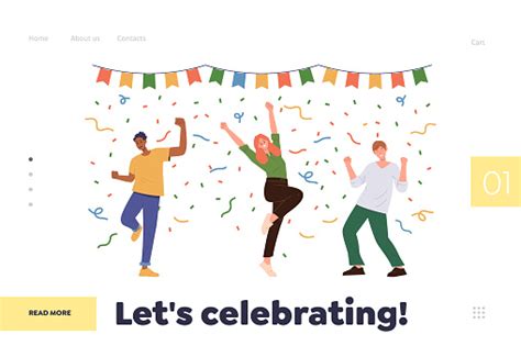 행복한 사람들 가장 친한 친구 또는 동료와 함께 랜딩 페이지 템플릿을 축하 할 수 있습니다 감정에 대한 스톡 벡터 아트 및 기타