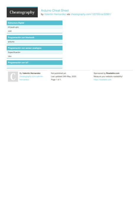 Arduino Cheat Sheet By Valentin Hernandez Download Free From