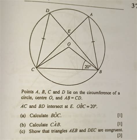 Solved 3 Points A B C And D Lie On The Circumference Of A Circle