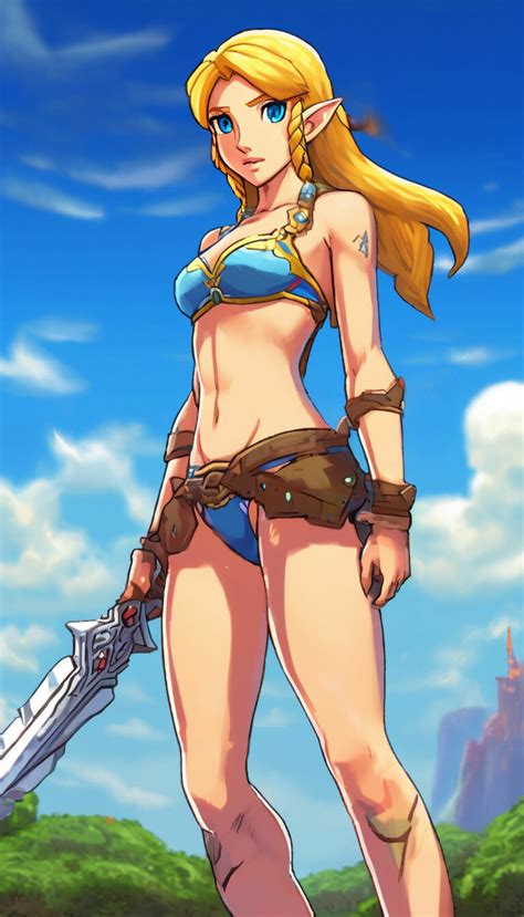 Pixel Art Zelda Blonde Hair Athletic Body In A Microbikini Holds A — Image Created In