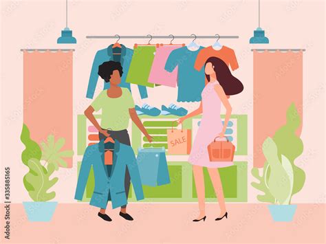 Assistant Shop Vector Illustration Flat Cartoon Woman Staff Character