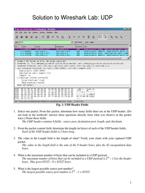Solution To Wireshark Lab Udp Fig 1 Udp Header Fields Pdf