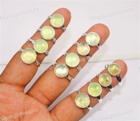 Natural Green Prehnite Gemstone Ring Prehnite Silver Plated Bezel Rings Jewelry Size To