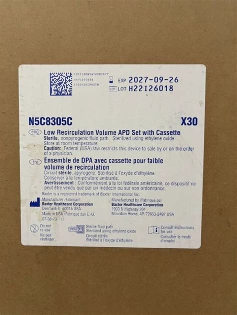 New Baxter N5c8305c Low Recirculation Volume Apd Set W Cassette 30 Ca