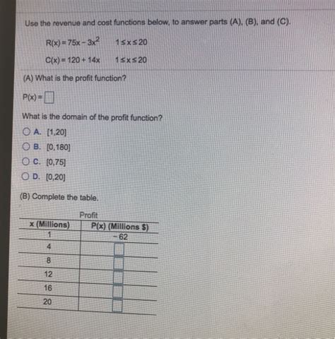 solved use the revenue and cost functions below to answer