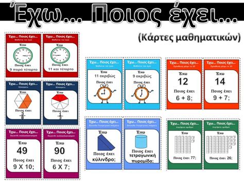 Κάρτες μαθηματικών για το παιχνίδι Έχω Ποιος έχει Math Greek