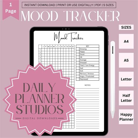 Mood Tracker For Bullet Journal Emotion Tracker For Planner Printable
