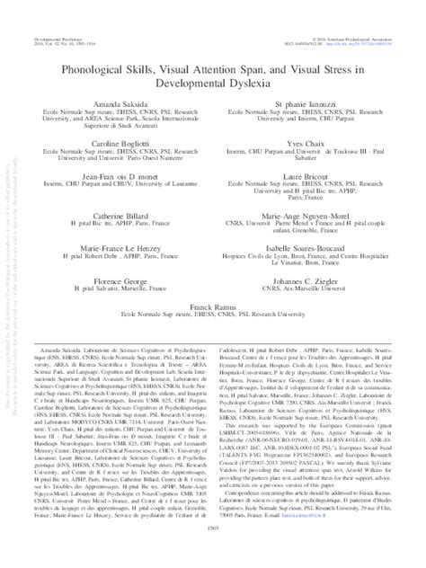 Pdf Phonological Skills Visual Attention Span And Visual Stress In Developmental Dyslexia