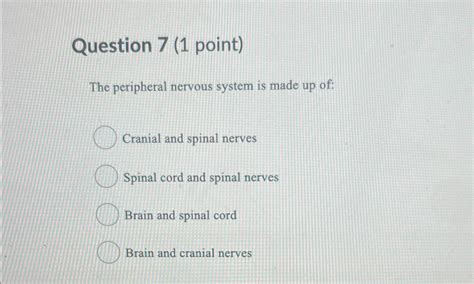 Solved Question 7 (1 ﻿point)The peripheral nervous system is | Chegg.com