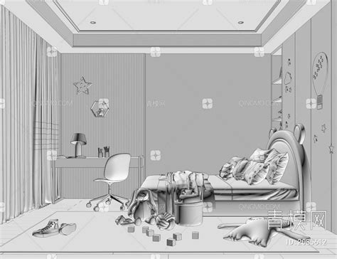 【儿童房 女孩房3d模型】 现代vr有灯光有贴图max2016儿童房 女孩房3d模型下载 Id2085612 免费3dmax模型库 青模3d模型网