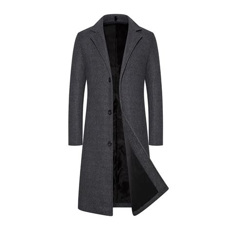 Wancir Mens Wool Blend Pea Coat Notched Collar Single Breasted