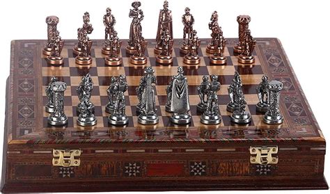Medieval British Army Antique Copper Metal Chess Set For Adults