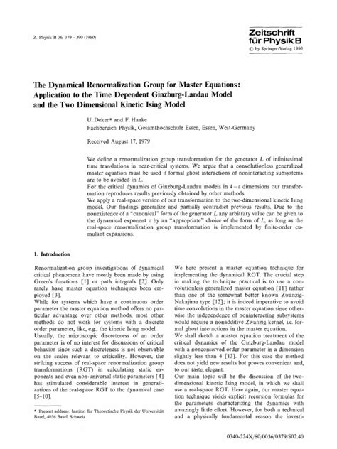 Dynamical Renormalization Group For Master Equations Pdf Equations Variable Mathematics
