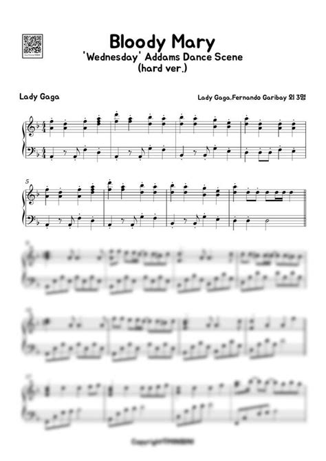 악보 Lady Gaga Bloody Mary 어려운 악보 By Minibini