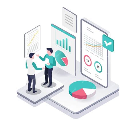 Premium Vector Isometric Illustration Concept Of Two Men Analyzing Company Business Data